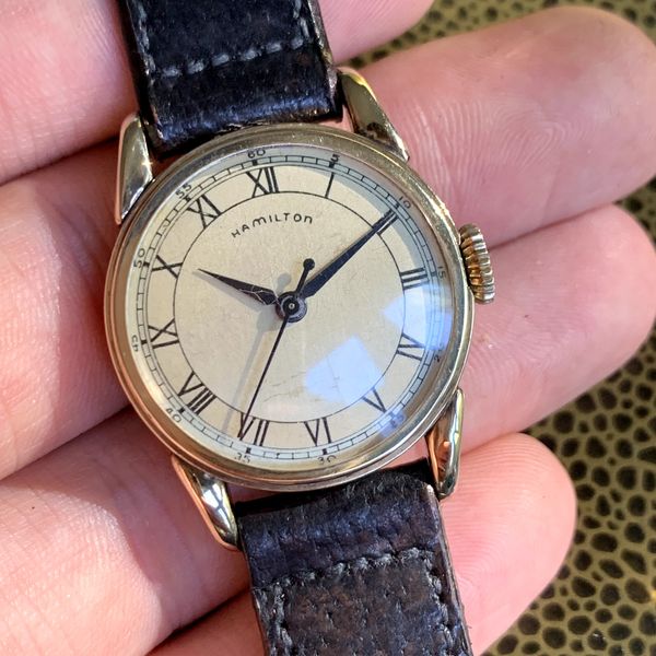 1948 Hamilton "Endicott" 987S 10K Gold Filled Roman Dial Art Deco Watch ...