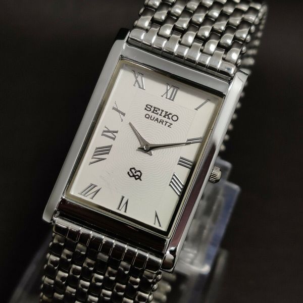 Seiko Slim Quartz Mens New Battery Roman Dial Rectangular Wristwatch ...