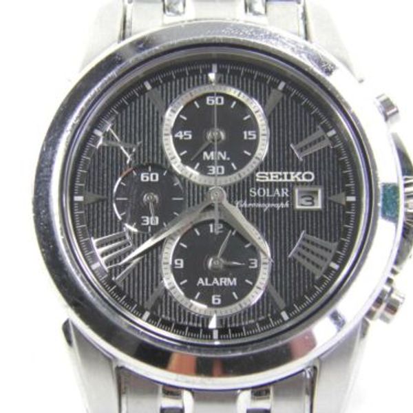 Mens Seiko Solar Chronograph Alarm V172-0AN0 stainless steel wrist ...