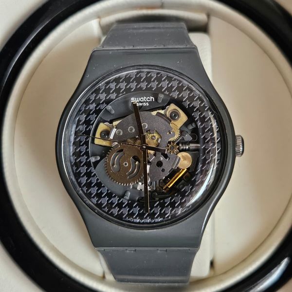 Swatch Swiss Skeleton Quartz Watch – Visible Movement – Black Dial ...