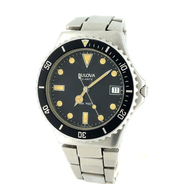 Vintage Bulova Devil Diver 666 Quartz Date Black Watch P2 Rare For ...