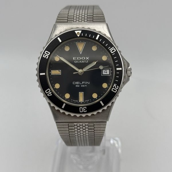 1980s Edox Delfin Menâ s Quartz Divers Watch 200M NOS 36mm Vintage ...