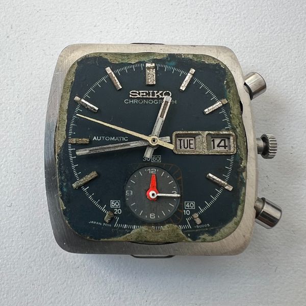 SEIKO 7016-5011 Automatic Chronograph Watch Vintage Mens Blue Dial To ...