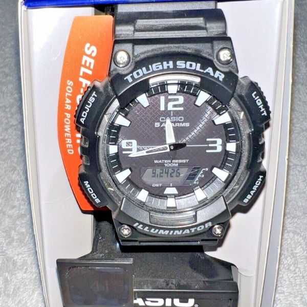 CASIO CAS91 TOUGH SOLAR WATCH SOLAR POWERED WATER RESISTANT 5 ALARMS ...