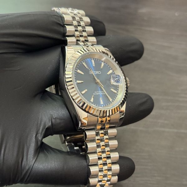 CUSTOM SEIKO MOD BLUE DATEJUST 39MM SAPPHIRE CRYSTAL AUTOMATIC ...