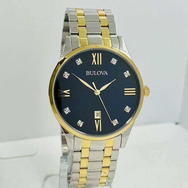 Bulova Men's Classic Two Tone Blue Dial 40mm Stainless Steel Watch ...