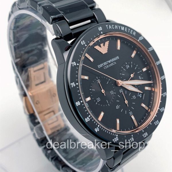 EMPORIO ARMANI AR70002 Mario Black & Rose Gold Ceramic Band Men's Wrist ...
