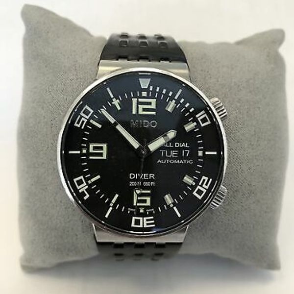 MIDO SWISS MEN'S 40MM AUTOMATIC DIVER WATCH 8370-A BLACK RUBBER ...