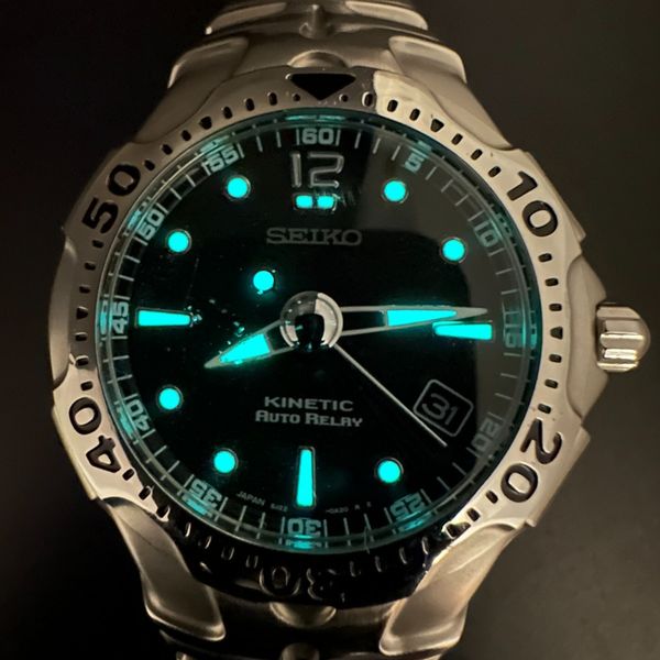 Seiko Kinetic Auto Relay Men's Black Dial Date Quartz Watch 39mm 5J22 ...