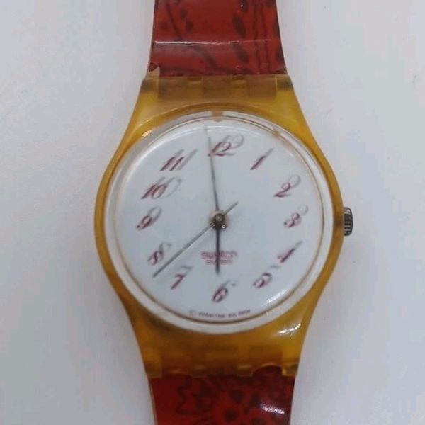 VINTAGE 1992 Swatch Swiss Watch Red & Yellow 5755 Needs Battery ...
