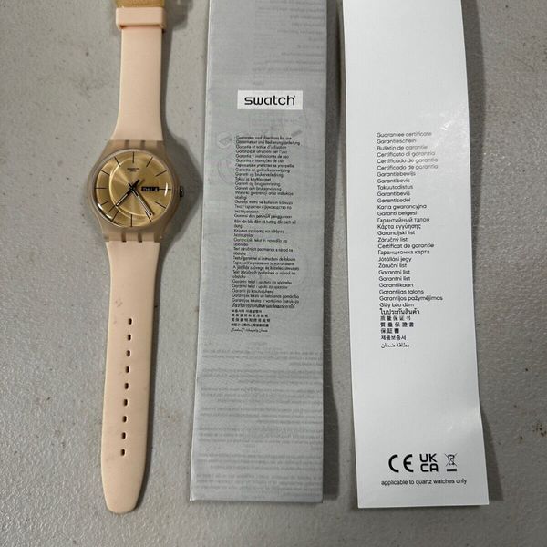 Swiss Swatch ROSE REBEL Pale Pink Silicone Day-Date Watch 40mm SUOT700 ...