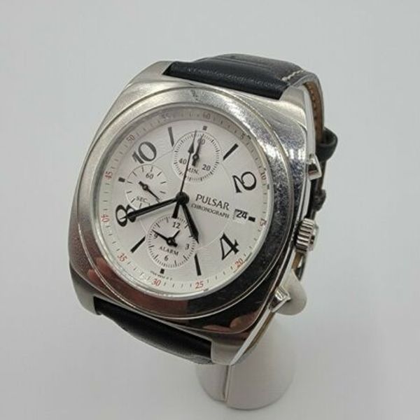 Men's Pulsar 7T62-X070 Chronograph Watch White Dial Stainless Steel ...