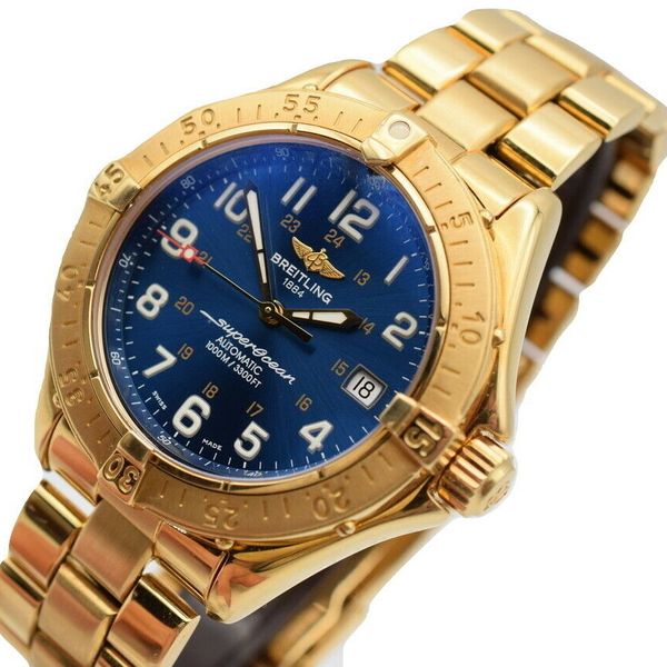Breitling Superocean 18K Solid Gold Blue Dial 41mm 1000m Watch K10040 ...
