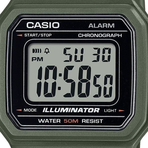 Casio Digital Alarm Chronograph Illuminator Backlight W-217H-3AV 50M ...