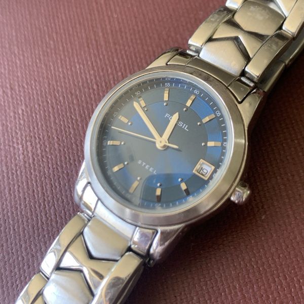 Fossil Steel Blue Dial Quartz Watch - FS-2551 - New Battery - 26.5mm ...