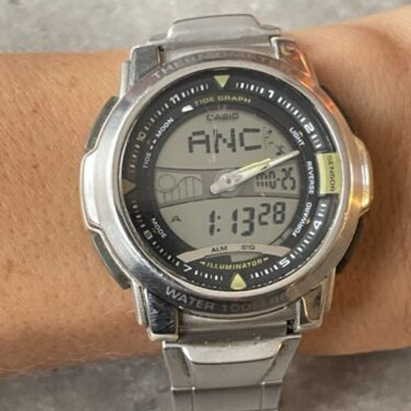 Casio Watch 4335 AQF-100 Tide Graph Mens World Time Digital Chronograph ...