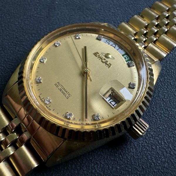 ENICAR automatic men's watch day date 25 jewels Gold | WatchCharts ...