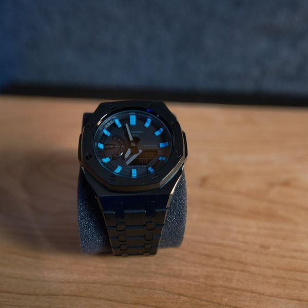 Casio(oak) G Shock GA 2100-1A1 "Casioak" Moded Gunmetal Grey on Blue ...