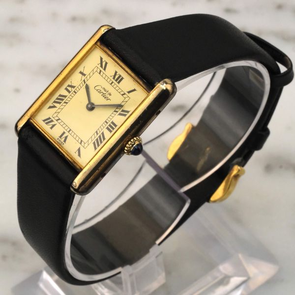 Vintage Cartier Men's Tank Must Vermeil Gold Plate Manual Watch Lemon ...