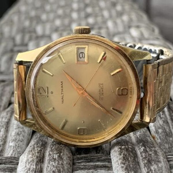Vintage Waltham Incabloc 17 Jewels Mens Watch Gold Dial & Case Runs A Little | WatchCharts ...