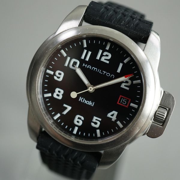 Hamilton Field H614110 Field Black Dial Crown Guard Quartz Watch For ...