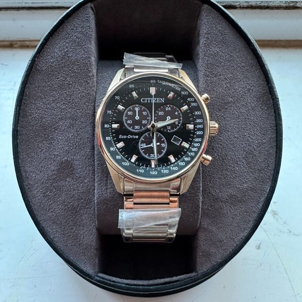 NEW CITIZEN ECO DRIVE CHRONOGRAPH WATCH GOLD PLATED AT2398-72E CAL H500 ...