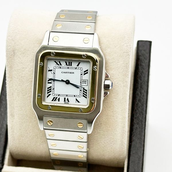 Cartier Santos Galbee Ref 2961 Ivory Dial 18K Yellow Gold Stainless Box ...