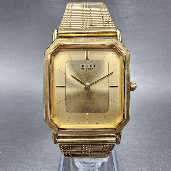Seiko Tank Watch Men 26mm Gold Dial Gold Tone Rectangle 9021-5250 New Battery | WatchCharts ...