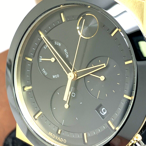 Movado Men's Watch 3600712 Black Dial Gold Swiss Quartz Chronograph ...