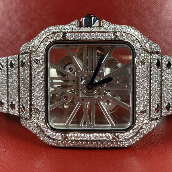 Cartier Santos Skeleton 40mm Iced Out 22ct Genuine Diamonds Stainless ...