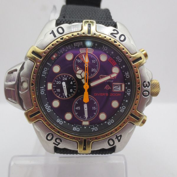 CITIZEN ECODRIVE AQUALAND B741 DIVER 200M DATE CHRONOGRAPH SS QUARTZ ...