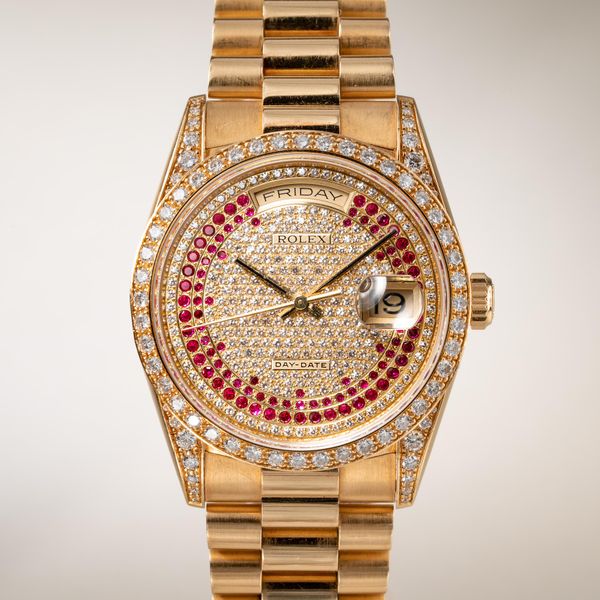 FS: 1995 Rolex 18K YG Diamond Encrusted Day-Date 18388 Diamond and Ruby ...