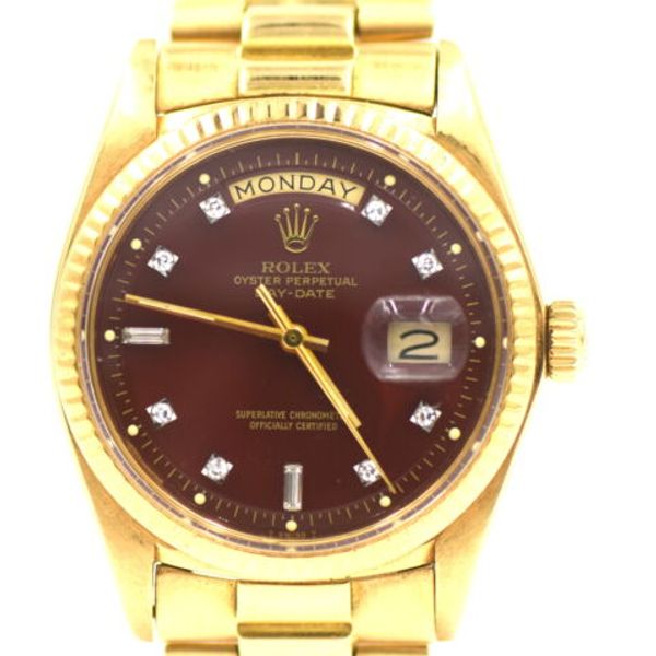 VINTAGE ROLEX PRESIDENT DAY DATE DIAMOND BURGUNDY *STELLA* DIAL 1803 ...