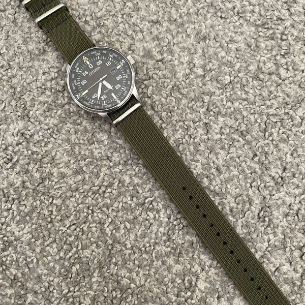 CITIZEN E111 ECO-DRIVE MILITARY FIELD OFFICER STYLE WATCH - GREEN DIAL ...