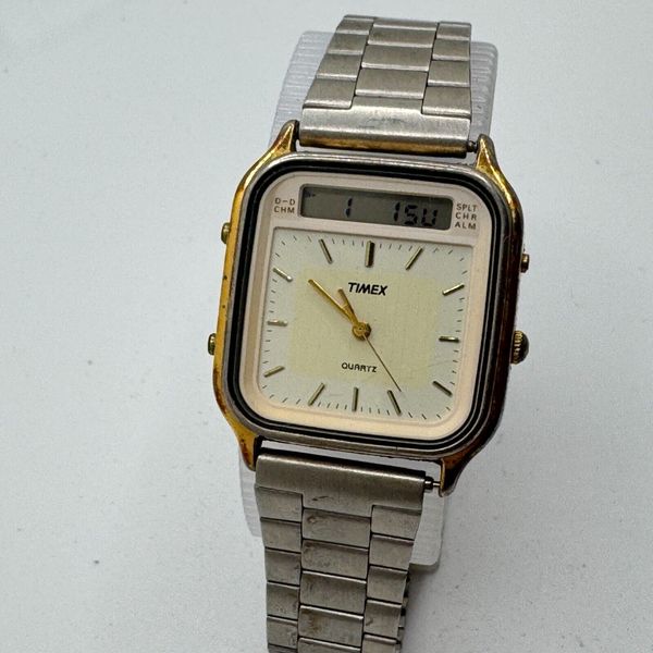 Vintage Timex Analog Digital Quartz Watch Men Rectangle Alarm Chrono ...