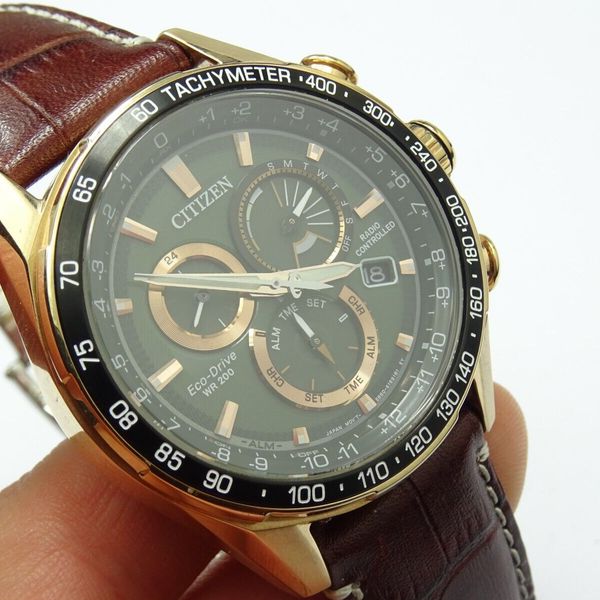 CITIZEN Eco Drive E660 Men's 42mm Green Dial Radio Controlled Leather ...