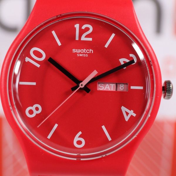 Limited Rare Swiss Swatch Backup Red Dial Silicone Rubber UNisex Watch ...