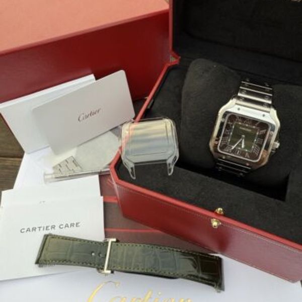 2024 Cartier Santos Large Green Dial Ref WSSA0062 Full Set Box Papers ...