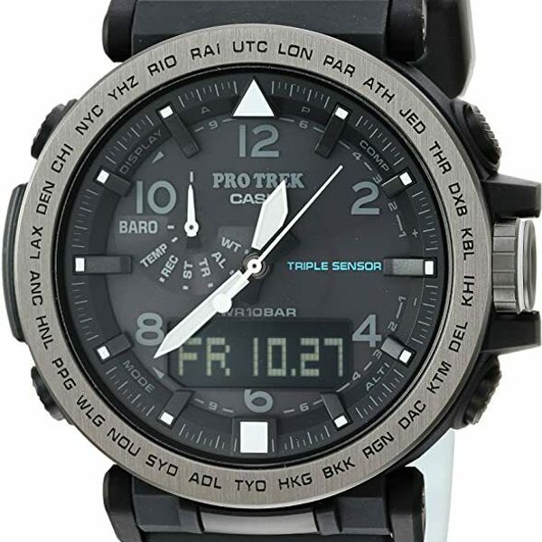 Casio Protrek Triple Sensor Solar Silicon Band Grey Ion Plated Watch ...