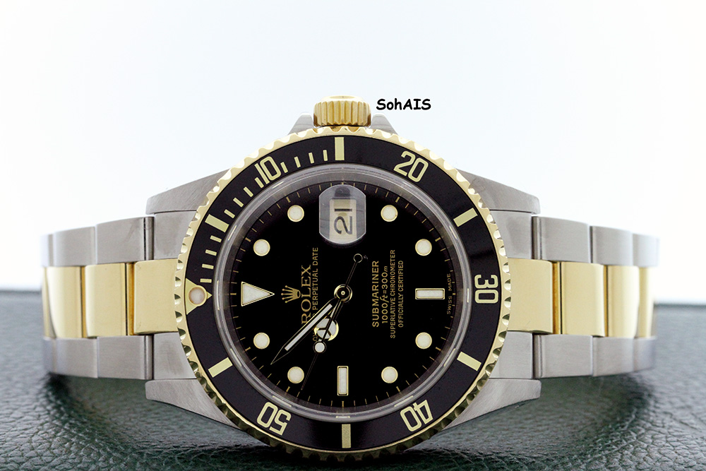 FSOT: Rolex 16613 P Serial Submariner 18K/SS Black Dial Gold thru Clasp ...