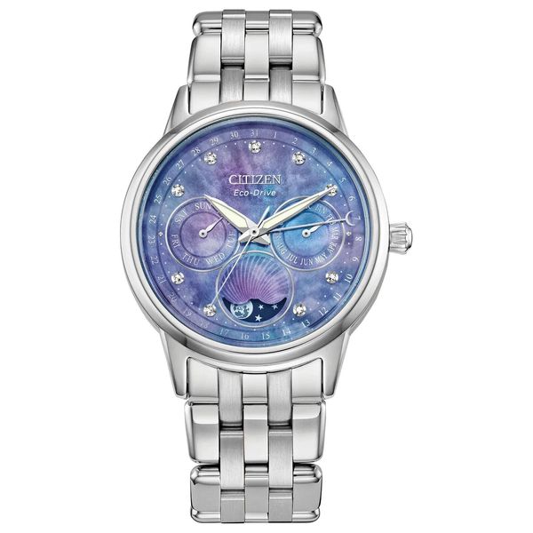 Citizen Calendrier Eco-Drive Moon Phase Diamond MOP Blue Dial Watch ...