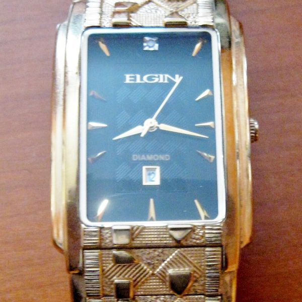 Vintage Elgin Diamond Men's Watch FG8014 Gold Tone Rectangle Water ...