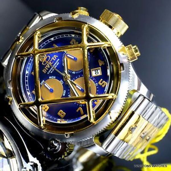 Invicta Russian Diver Nautilus Cage 2 Tone Steel Blue Chronograph 52mm ...