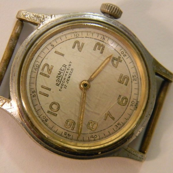 VINTAGE 1940's WW2 ERA ROAMER BREVETE CASE MILITARY GRADE 17J MENS ...