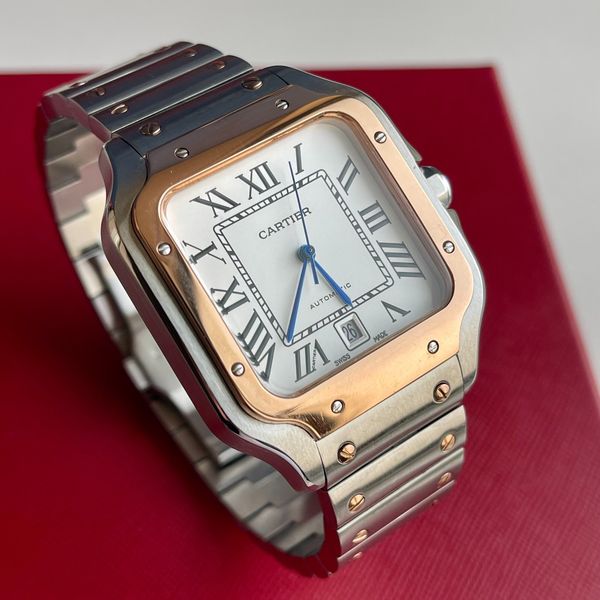 Authenticâ ¿Cartierâ ¿Saint Laurent Gold Square Dial Silver Strap Watch ...