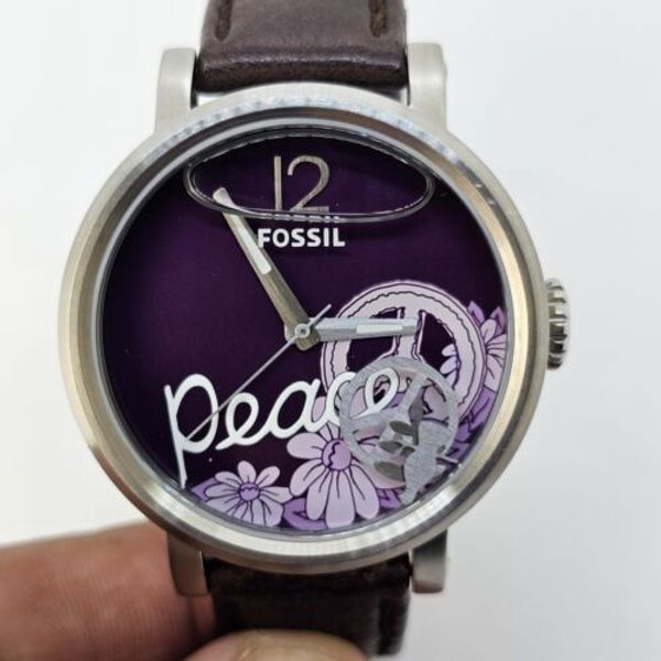 Fossil Women's Watch 40MM Gray Large Case Peace Floating Purple Dial ...