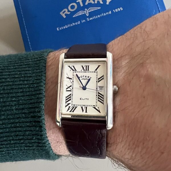 Solid Silver Rotary Tank Style Men Watch Roman Numerals Rare Piece ...