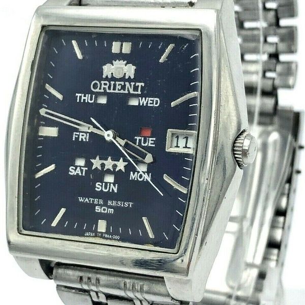 Vintage Automatic ORIENT Watch Mens Blue Dial Day Date Calendar ...