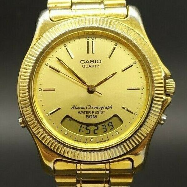 Rare Vintage Casio AQ-313W Module #388 Digital Analog Chronograph Men's ...
