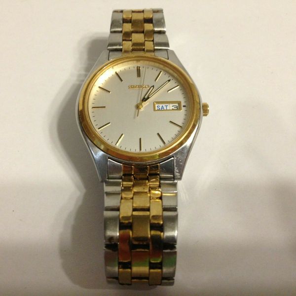 Seiko 7N43-9048 Water Resistant Mens Day Date Vintage Watch New Battery ...